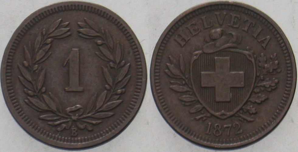 Schweiz-Eidgenossenschaft 1 Rappen 1872 Sehr schön | MA-Shops