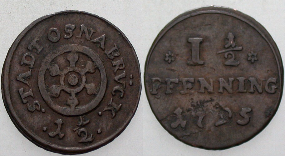 Osnabrück-Stadt 1 1/2 Pfennige 1795 L. Korr., fast sehr schön | MA-Shops