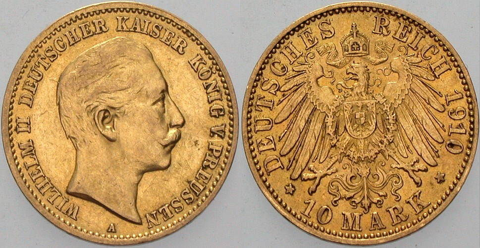 Preußen 10 Mark 1910 A Wilhelm II. 1888-1918. Sehr schön | MA-Shops
