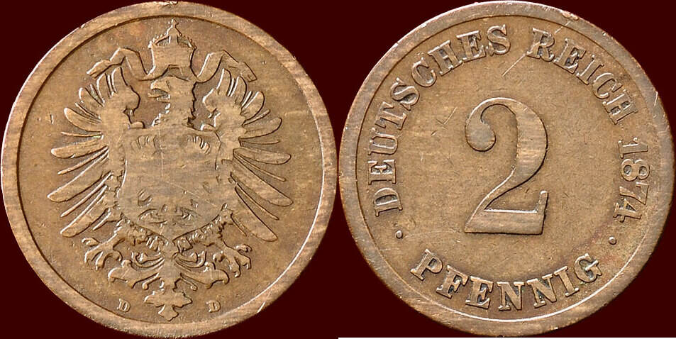 2 Pfennig GERMANY - DEUTSCHES REICH - WILHELM I, 1871-1888 - 1874 D ...