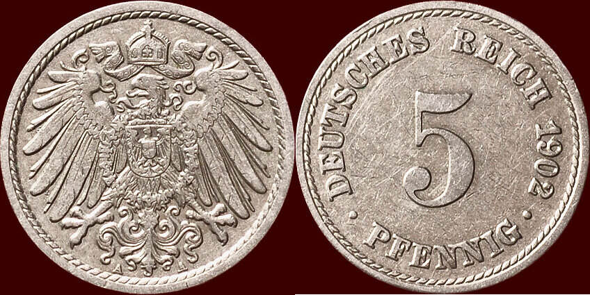 5 Pfennig GERMANY - DEUTSCHES REICH - WILHELM II, 1888-1918 - 1902 A ...