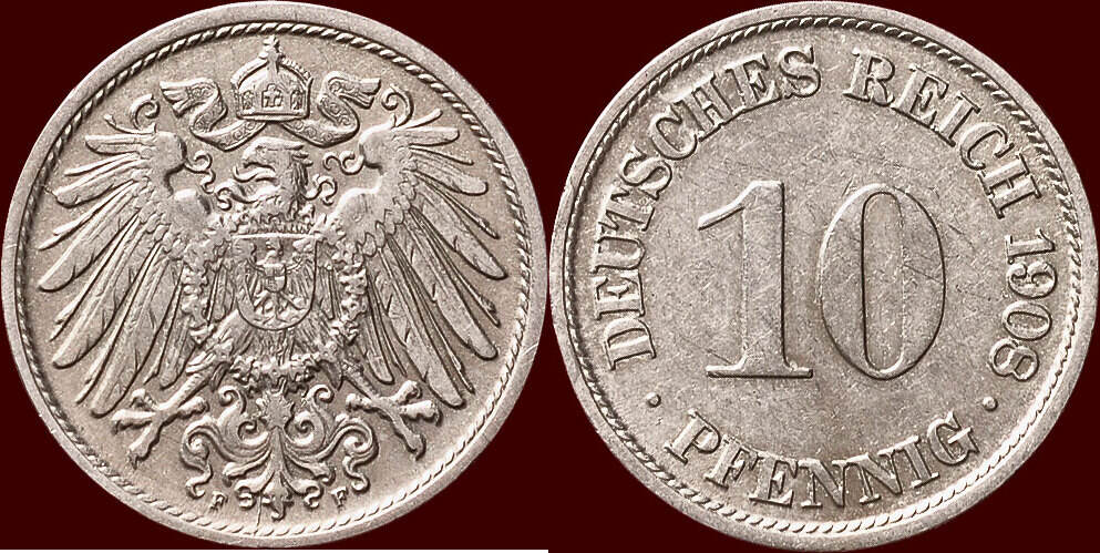 10 Pfennig GERMANY - DEUTSCHES REICH - WILHELM II, 1888-1918 - 1908 F ...