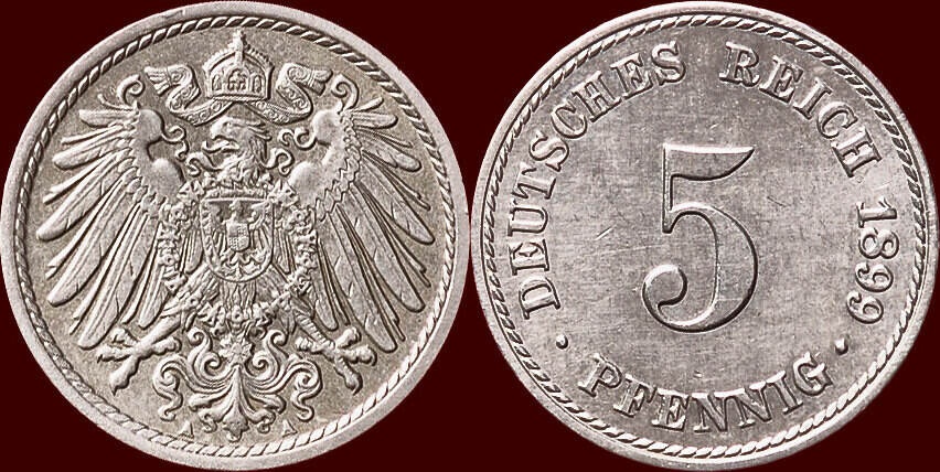 5 Pfennig GERMANY - DEUTSCHES REICH - WILHELM II, 1888-1918 - 1899 A ...
