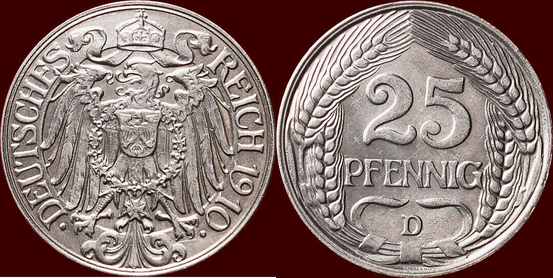 25 Pfennig GERMANY - DEUTSCHES REICH - WILHELM II, 1888-1918 - 1910 D ...