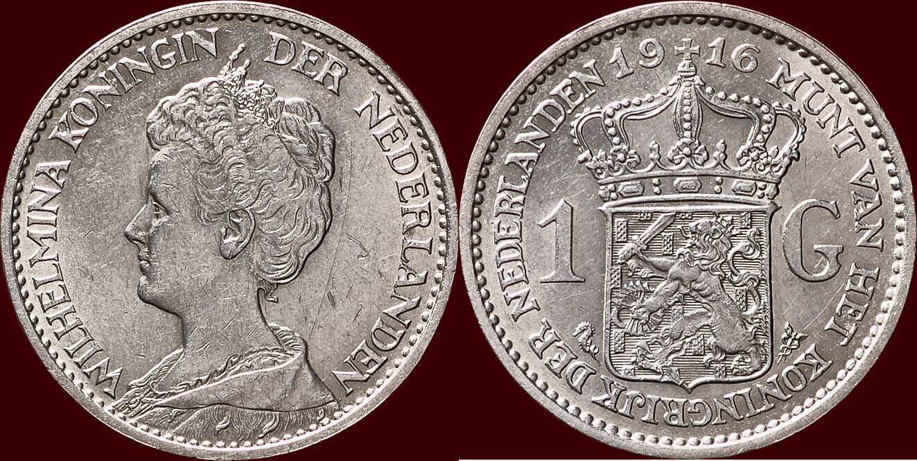 Koninkrijk der Nederlanden 1 Gulden 1916 NEDERLAND (NETHERLANDS, KINGDOM) - WILHELMINA, 1890 ...