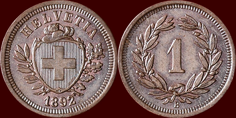 1 Rappen SWITSERLAND ( SCHWEIZ ) - CONFEDERATION - 1892 B, Bern about unz | MA-Shops