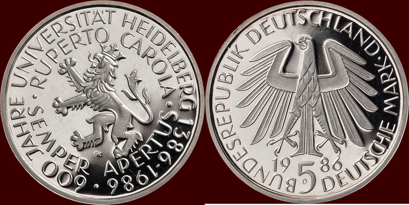 5 Mark GERMANY - BRD - 1986 D, München “Universität Heidelberg” PP | MA ...