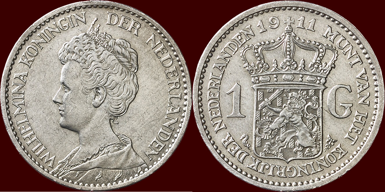 Koninkrijk der Nederlanden 1 Gulden 1911 NEDERLAND (NETHERLANDS, KINGDOM) - WILHELMINA, 1890 ...