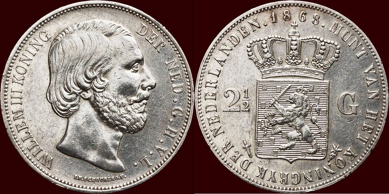 Koninkrijk der Nederlanden 2 ½ Gulden 1868 NEDERLAND (NETHERLANDS, KINGDOM) - WILLEM III, 1849 ...