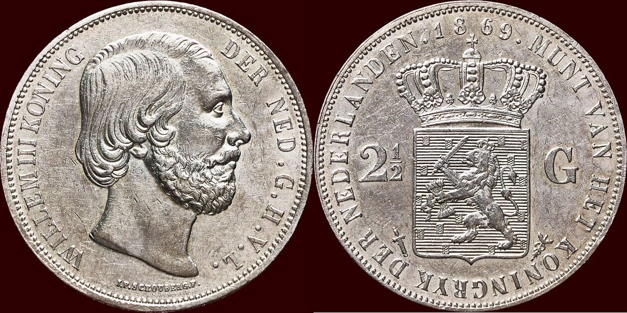 Koninkrijk der Nederlanden 2 ½ Gulden 1869 NEDERLAND (NETHERLANDS, KINGDOM) - WILLEM III, 1849 ...