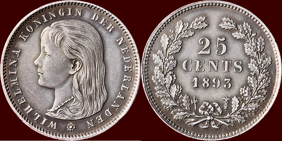 Koninkrijk der Nederlanden 1893 NEDERLAND (NETHERLANDS, KINGDOM) - WILHELMINA, 1890-1948 - 25 ...