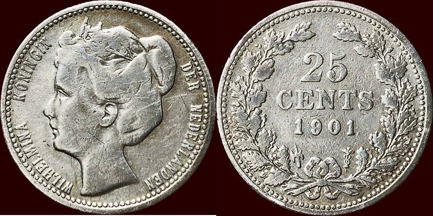 Koninkrijk der Nederlanden 25 Cents (3e type) NEDERLAND (NETHERLANDS, KINGDOM) - WILHELMINA ...