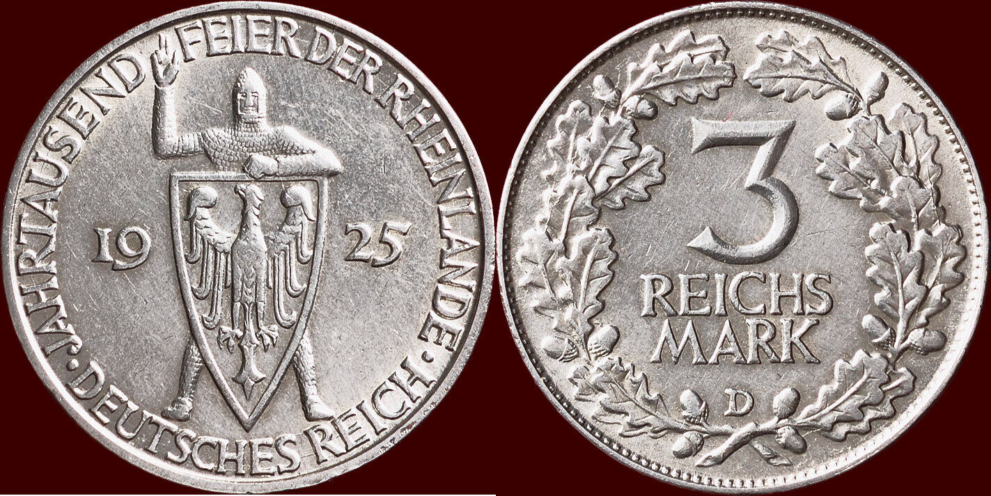 3 Mark GERMANY - WEIMAR REPUBLIK, 1919-1933 - 1925 D, München xf- | MA ...