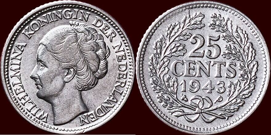 Koninkrijk der Nederlanden 25 Cents NEDERLAND (NETHERLANDS, KINGDOM) - WILHELMINA, 1890-1948 ...