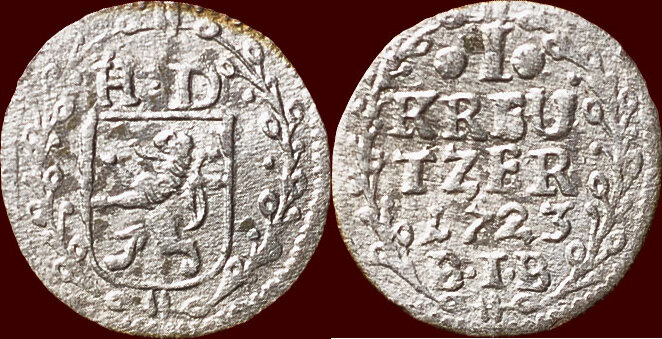 1 Kreuzer 1723 B GERMANY - HESSEN-DARMSTADT - ERNST LUDWIG, 1679-1739 ...