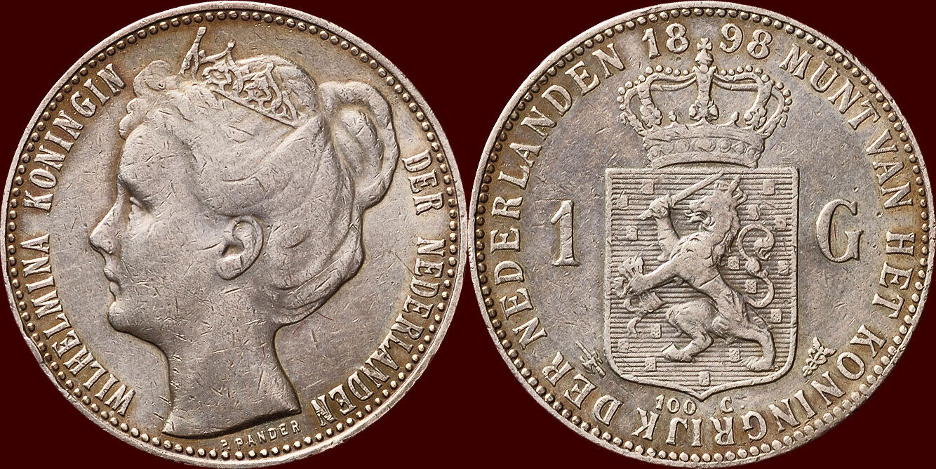 Koninkrijk der Nederlanden 1 Gulden 1898 NEDERLAND (NETHERLANDS, KINGDOM) - WILHELMINA, 1890 ...