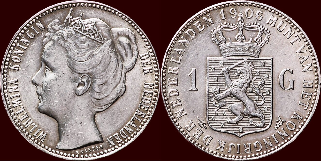 Koninkrijk der Nederlanden 1 Gulden 1906 NEDERLAND (NETHERLANDS, KINGDOM) - WILHELMINA, 1890 ...