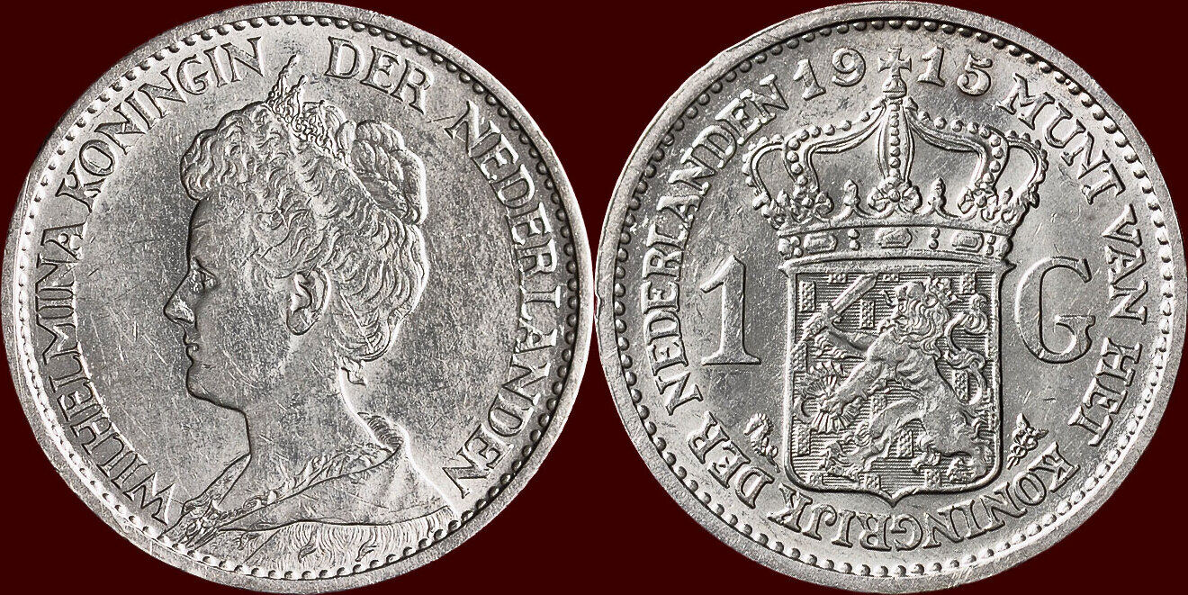 Koninkrijk der Nederlanden 1 Gulden 1915 NEDERLAND (NETHERLANDS, KINGDOM) - WILHELMINA, 1890 ...