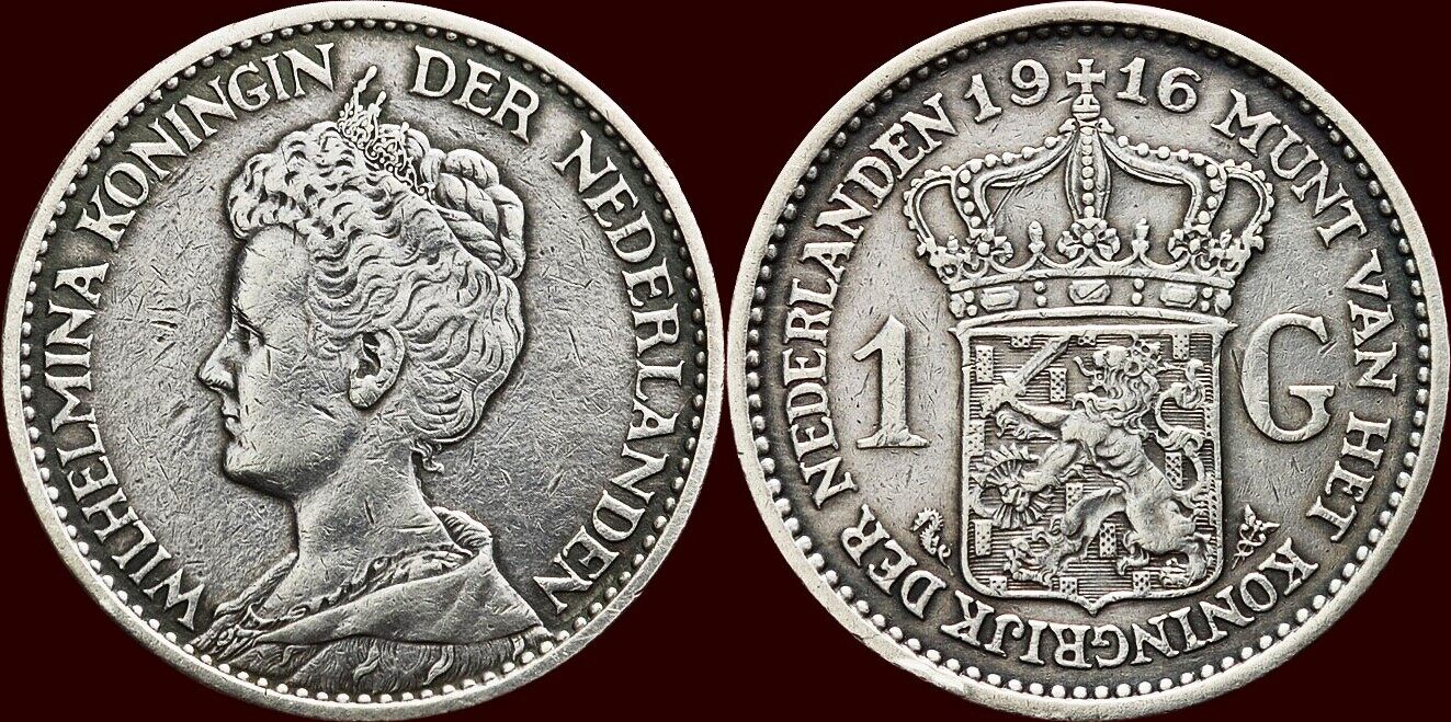 Koninkrijk der Nederlanden 1 Gulden 1916 NEDERLAND (NETHERLANDS, KINGDOM) - WILHELMINA, 1890 ...