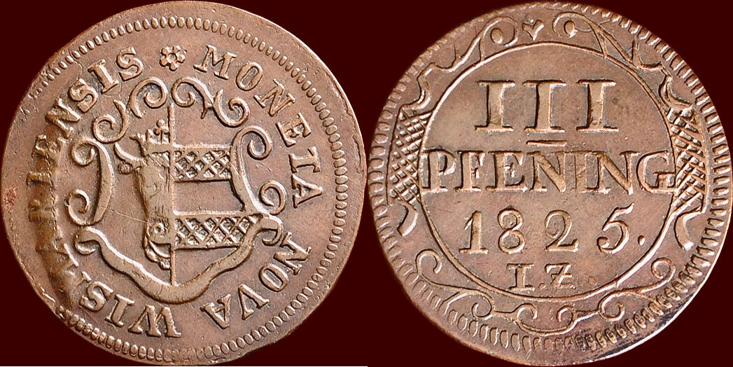 3 Pfenning 1825 IZ GERMANY - MECKLENBURG - WISMAR, STADT - xf-/xf | MA ...