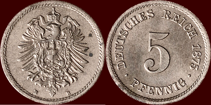 5 Pfennig GERMANY - DEUTSCHES REICH - WILHELM I, 1871-1888 - 1875 B ...