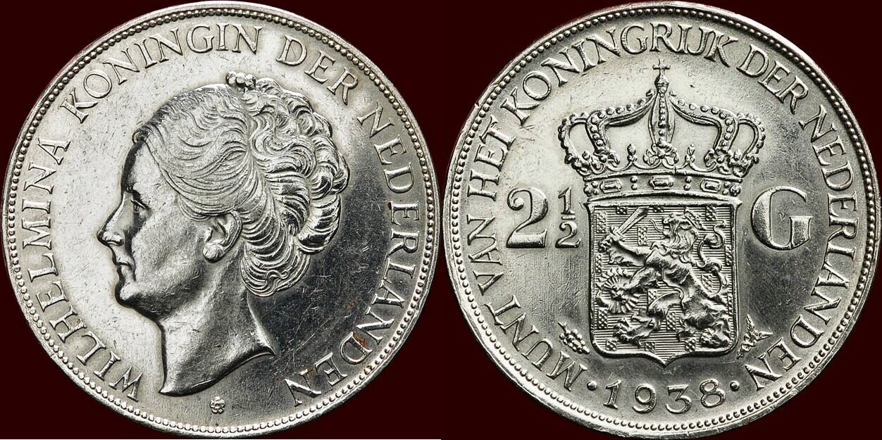 Koninkrijk der Nederlanden 1938 NEDERLAND (NETHERLANDS, KINGDOM) - WILHELMINA, 1890-1948 - 2 ½ ...