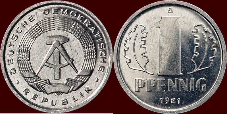 1 Pfennig 1981 A GERMANY - DDR, 1949-1990 - 1981A, Berlin | MA-Shops