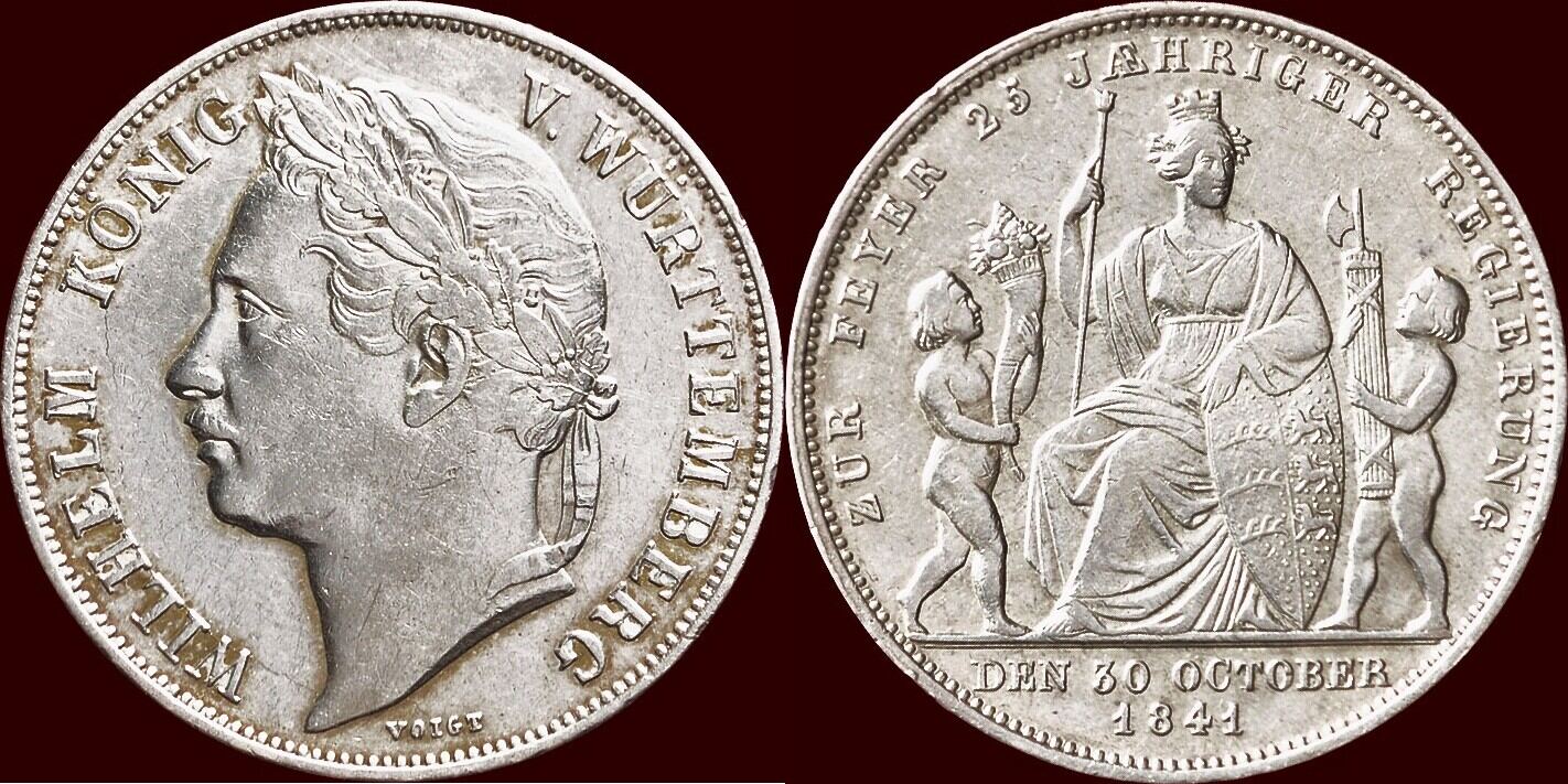 1 Gulden GERMANY - WÜRTEMBERG, KÖNIGREICH - WILHELM I, 1816-1864 - 1841 ...