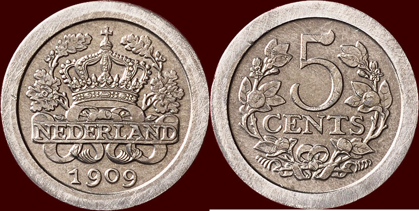 Koninkrijk der Nederlanden 5 Cents 1909 NEDERLAND (NETHERLANDS, KINGDOM) - WILHELMINA, 1890-1948 ...