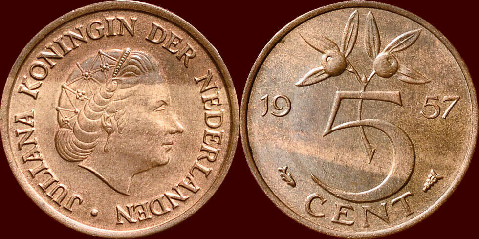 Koninkrijk der Nederlanden 5 Cent 1957 NEDERLAND (NETHERLANDS, KINGDOM ...
