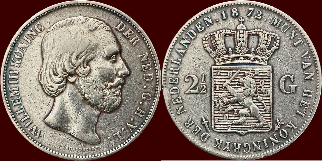 Koninkrijk der Nederlanden 2 ½ Gulden 1872 NEDERLAND (NETHERLANDS, KINGDOM) - WILLEM III, 1849 ...