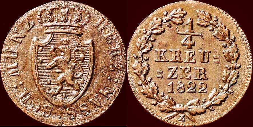 ¼ Kreuzer GERMANY - NASSAU, HERZOGTUM - WILHELM, 1816-1839 - 1822 Z ...