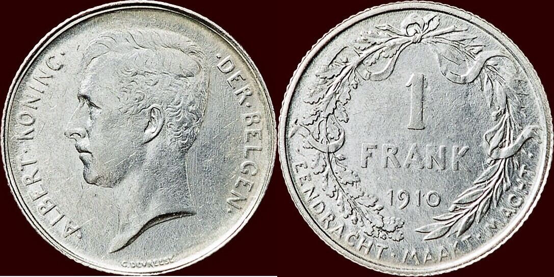 1 Franc 1910 VL BELGIUM - KINGDOM - ALBERT I, 1909-1934 - vz / unc à unz- | MA-Shops