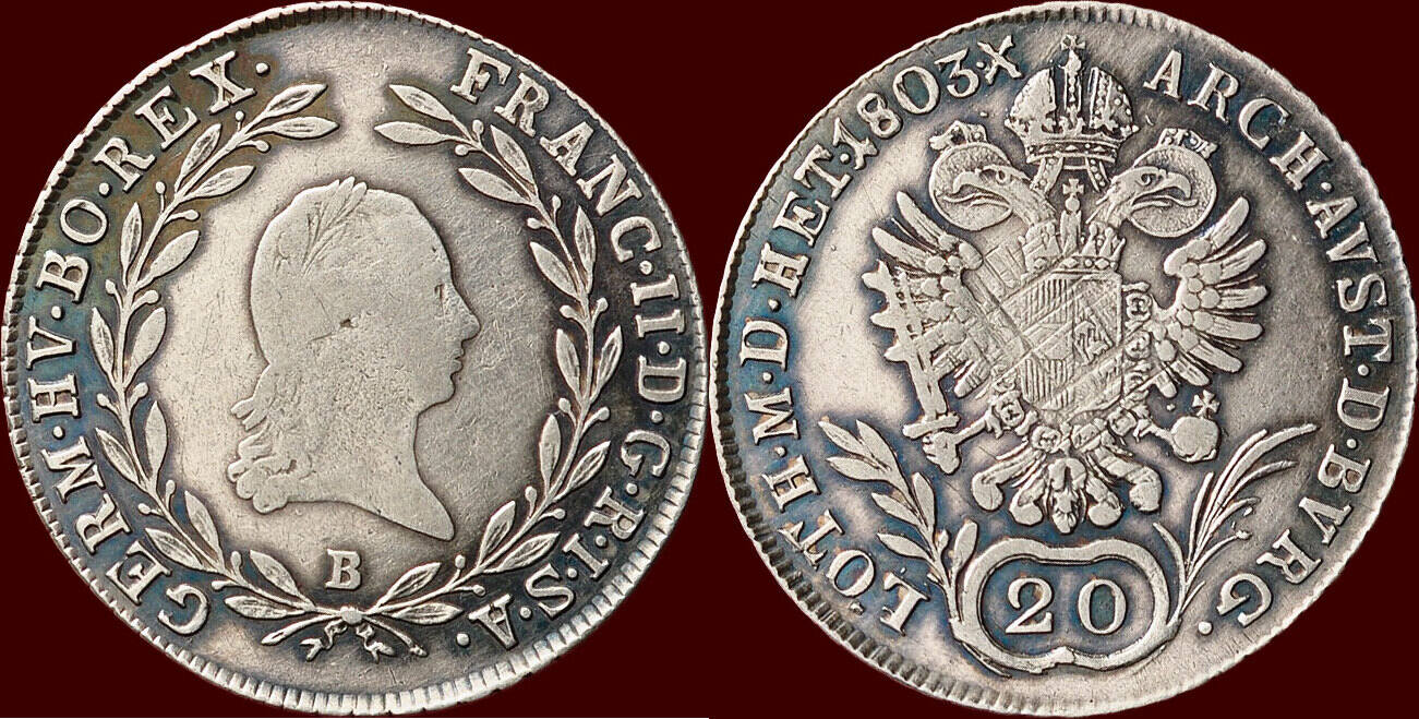 HABSBURG EMPIRE - HUNGARY - FRANZ II (I), 1792-1835 - 20 Kreuzer 1803 B, Kremnitz f / ss à ss ...