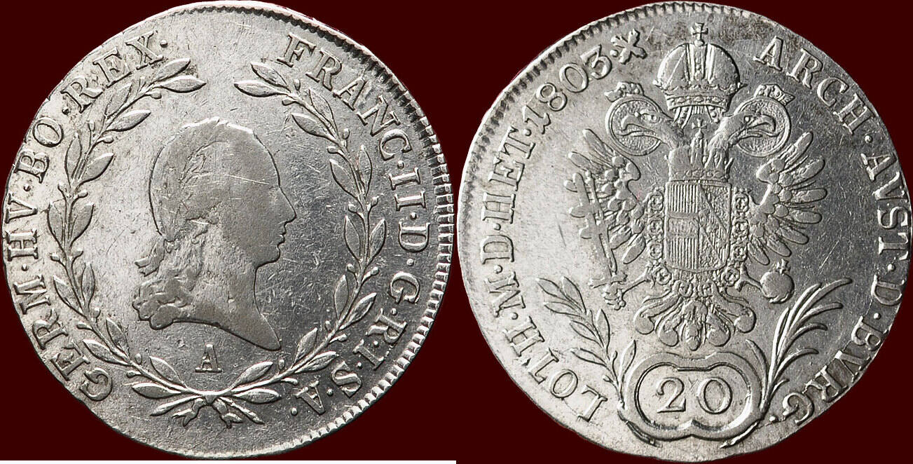 20 Kreuzer HABSBURG EMPIRE - AUSTRIA / ÖSTERREICH - FRANZ II (I), 1792-1835 - 1803 A, Wien ss ...