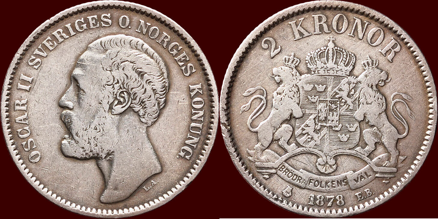 2 Kroner SWEDEN, KINGDOM - OSCAR II, 1872-1907 - 1878 EB, Stockholm f / ss | MA-Shops