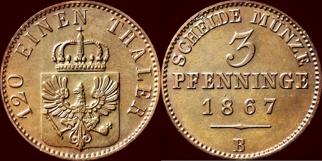 GERMANY - PREUSSEN, KÖNIGREICH - WILHELM I, 1861-1888 - 3 Pfenninge ...