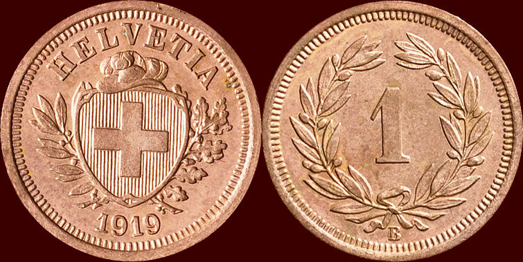 SWITSERLAND ( SCHWEIZ ) - CONFEDERATION - 1 Rappen 1919 B, Bern unz | MA-Shops