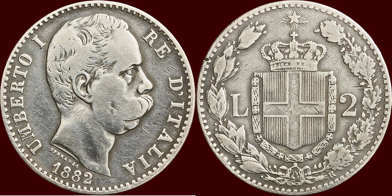 ITALY, KINGDOM - UMBERTO I, 1878-1900 - 2 Lire 1882 R, Rome f / ss | MA ...