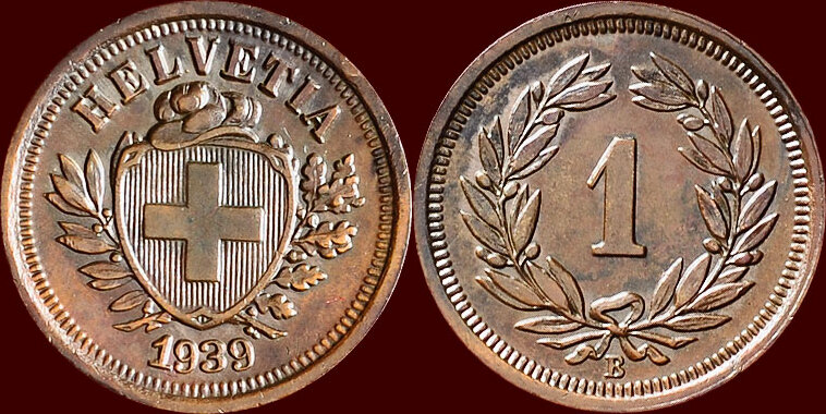 SWITSERLAND ( SCHWEIZ ) - CONFEDERATION - 1 Rappen 1939 B, Bern vz | MA-Shops