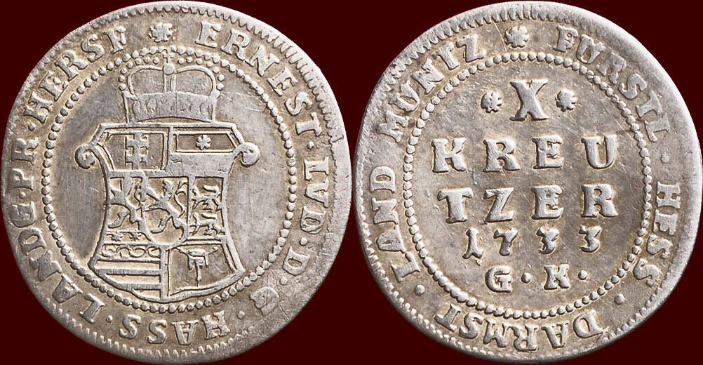 10 Kreuzer 1733 G GERMANY - HESSEN-DARMSTADT - ERNST LUDWIG, 1679-1739 ...