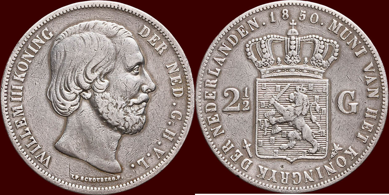 Koninkrijk der Nederlanden 2 ½ Gulden 1850 NEDERLAND (NETHERLANDS, KINGDOM) - WILLEM III, 1849 ...