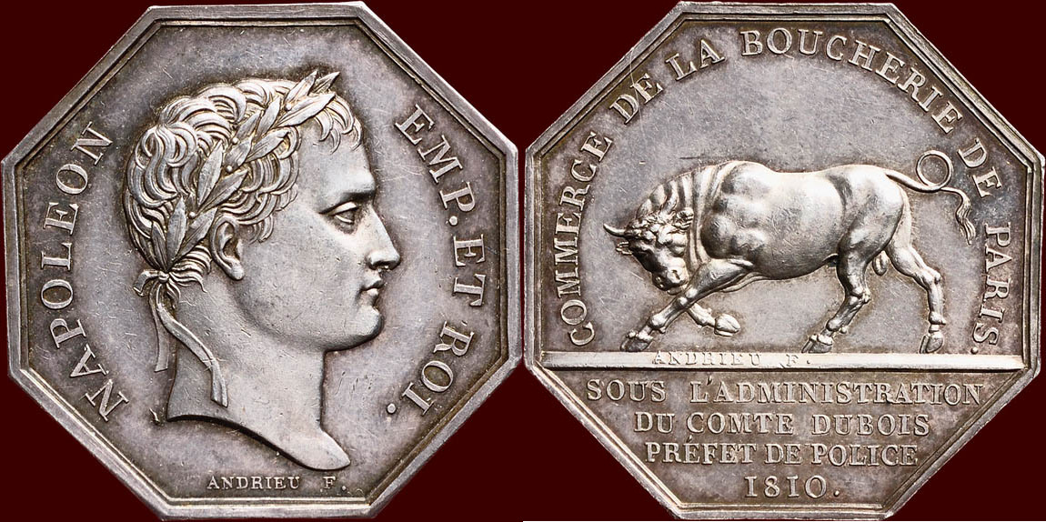 medal 1804-1814 FRANCE - NAPOLEON I, - AR Octagonal 1810 - Boucherie de ...