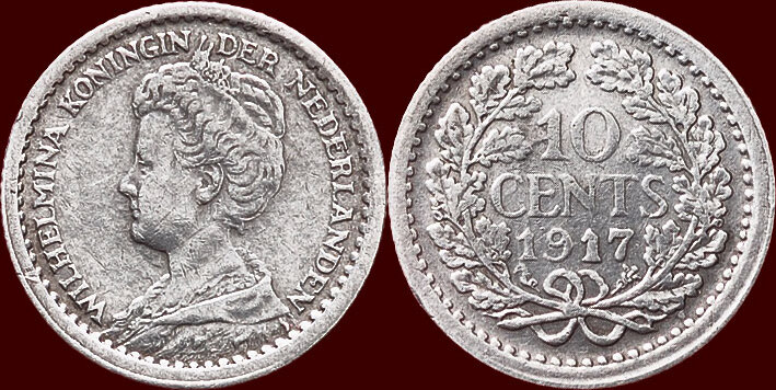 Koninkrijk der Nederlanden 10 Cents 1917 NEDERLAND (NETHERLANDS, KINGDOM) - WILHELMINA, 1890 ...