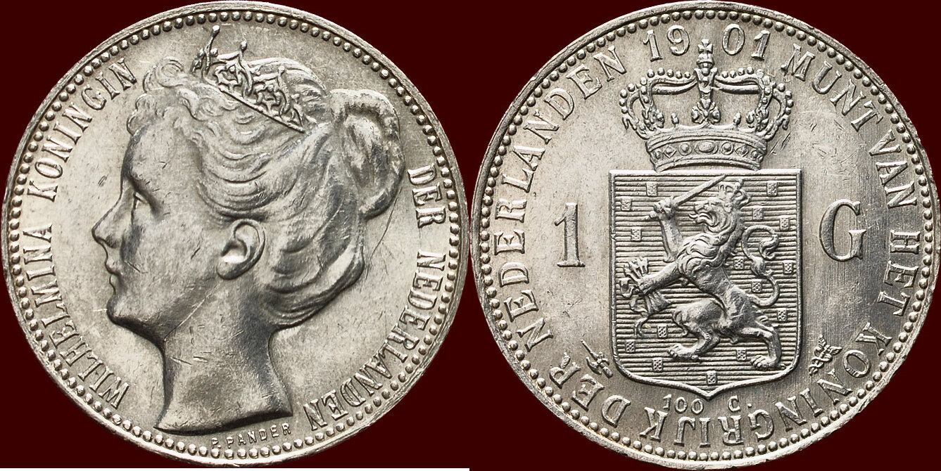Koninkrijk der Nederlanden 1 Gulden 1901 NEDERLAND (NETHERLANDS, KINGDOM) - WILHELMINA, 1890 ...