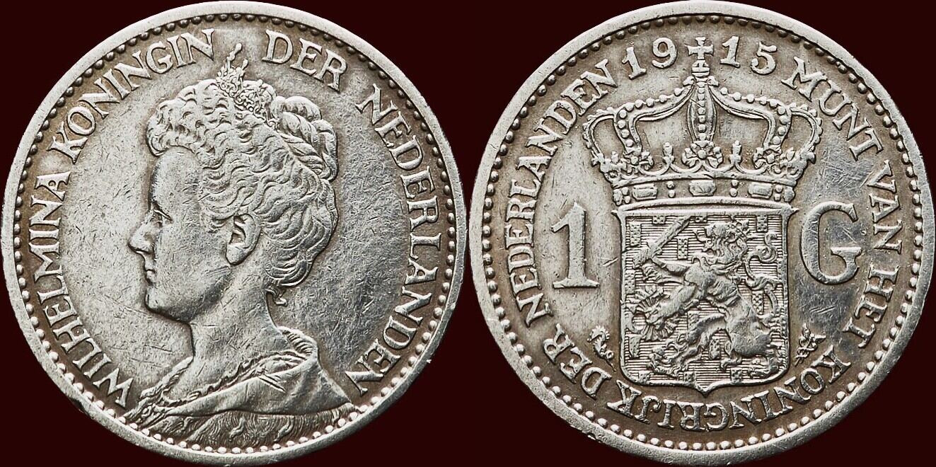 Koninkrijk der Nederlanden 1 Gulden 1915 NEDERLAND (NETHERLANDS, KINGDOM) - WILHELMINA, 1890 ...