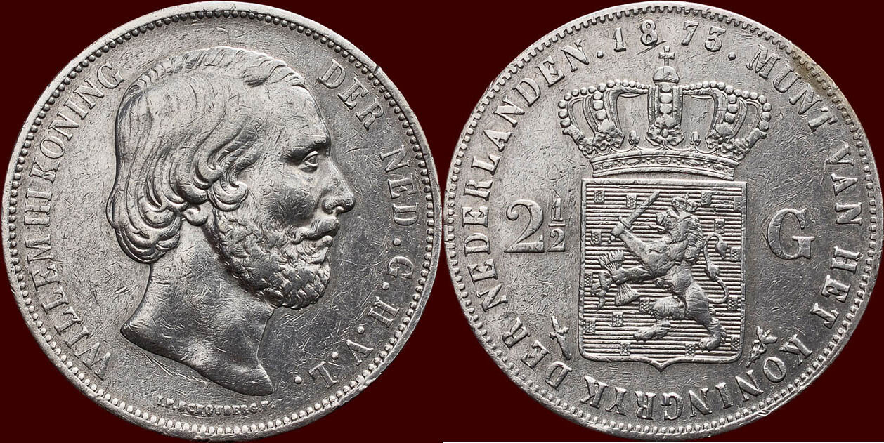 Koninkrijk der Nederlanden 2 ½ Gulden 1873 NEDERLAND (NETHERLANDS, KINGDOM) - WILLEM III, 1849 ...