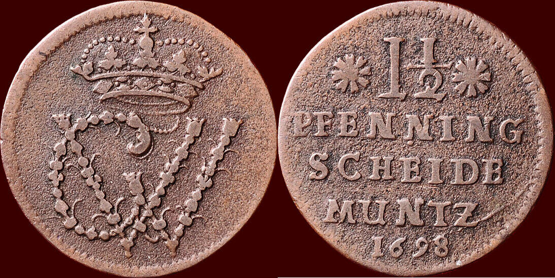 1 1/2 Pfenning 1698 GERMANY - BRAUNSCHWEIG-LÜNEBURG-CELLE - GEORG II ...