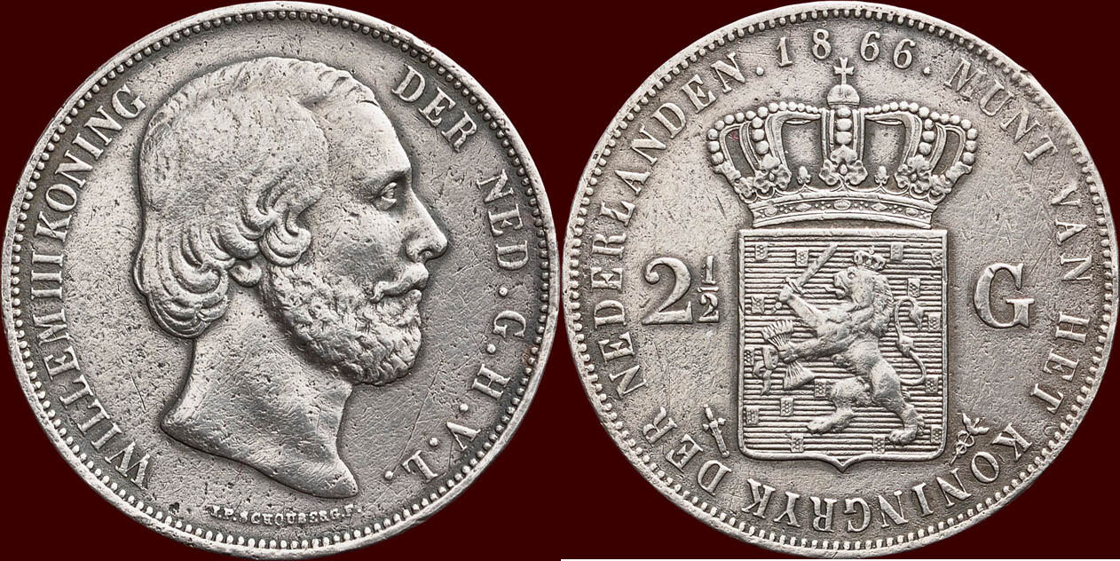 Koninkrijk der Nederlanden 2 ½ Gulden 1866 NEDERLAND (NETHERLANDS, KINGDOM) - WILLEM III, 1849 ...