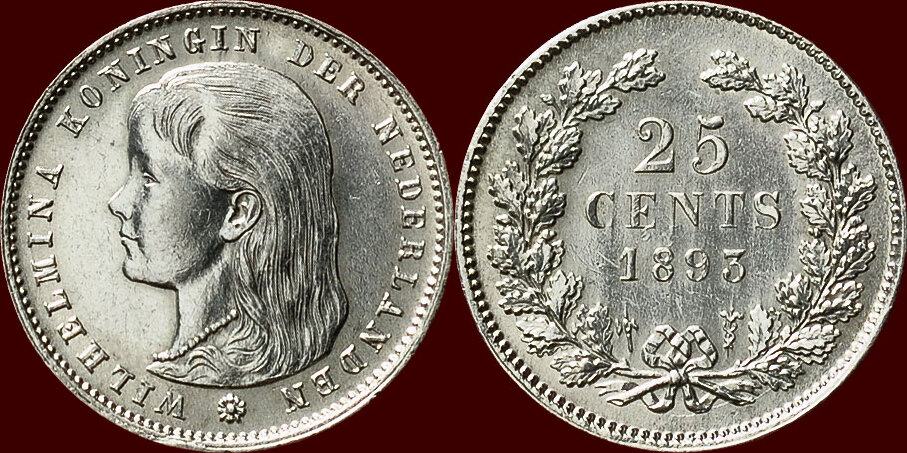 Koninkrijk der Nederlanden 1893 NEDERLAND (NETHERLANDS, KINGDOM) - WILHELMINA, 1890-1948 - 25 ...